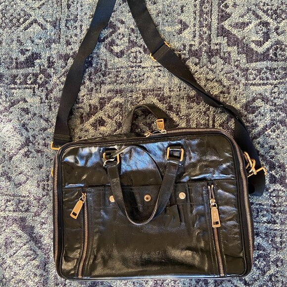 Yves Saint Laurent | Bags | Yves Saint Lauren Black Leather Laptop Bag ...